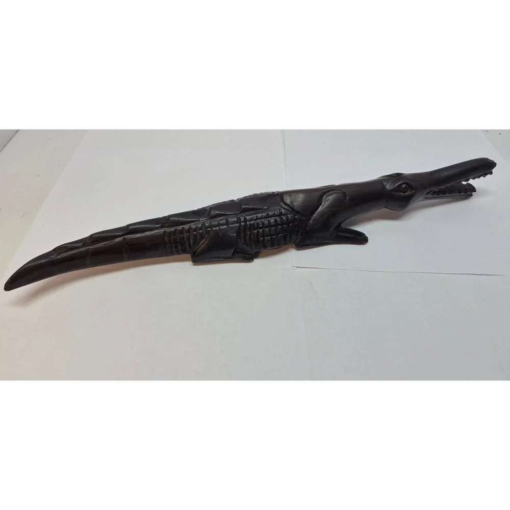 Art | Vintage Hand Carved Dark Wood Crocodile Figurine 145 Inch ...